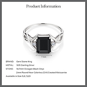 Gem Stone King 925 Sterling Silver Black Onyx and White Moissanite Ring For Women (2.18 Cttw, Gemstone Birthstone, Available In Size 5, 6, 7, 8, 9)