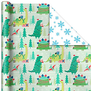 Hallmark Trendy Reversible Christmas Wrapping Paper for Kids (3 Rolls: 120 sq. ft. ttl) Dinosaurs, Koalas, Polar Bears, Penguins, Camels, Zebras, Stripes