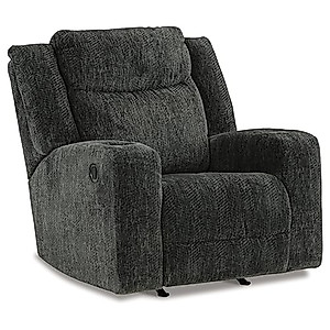 Signature Design by Ashley Martinglenn Modern Chevron Velvet Manual Rocker Recliner with Cup Holders, Black