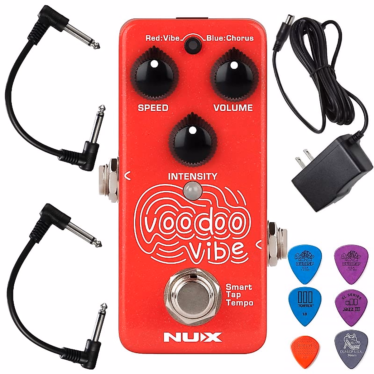 NuX Voodoo Vibe Bundle with 2 Patch Cables, 6 Dunlop Picks, and 9v Power Supply