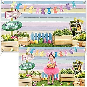 6.1 x 3.6 ft Easter Spring Backdrop Colorful Eggs Bunny Easter Background Garden Fabric Decoration Flower Stand Kid Party Supplies Banner Portrait Studio Photography Photo Prop Gift