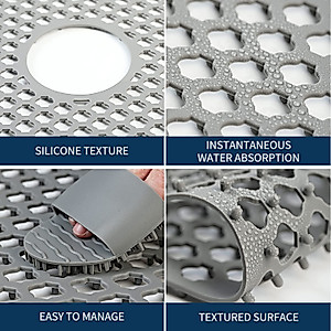 SHAIINKOOW Silicone Kitchen Sink Mat, Kitchen Sink Protector, Silicone Sink Protectors for Kitchen Sink, Kitchen Sink Mats, Sink Mats for Bottom of Kitchen Sink, (13.6" X 11.6", Centre Drain, Black)