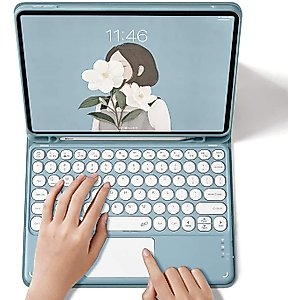 AnMengXinLing 10.2inch Keyboard Case for iPad 9/iPad 8/iPad7 (2021/2020/2019) Touchpad Detachable Keyboard with Pencil Holder Slim Leather Folio Smart Cover for iPad 9/8/7 Generation, Sky Blue