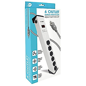 Digital Energy 20 Amp 6-20/T- Slot Plug | 15-Ft Cord - 900 Joule Surge Protector | 6-Outlet, Heavy Duty Steel Body Power Strip