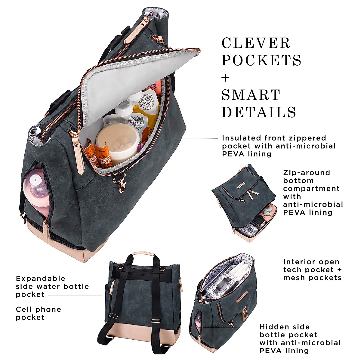 Petunia Pickle Bottom New Pivot Backpack (Indigo/Blush) + Diaper Clutch (Leopard) Bundle