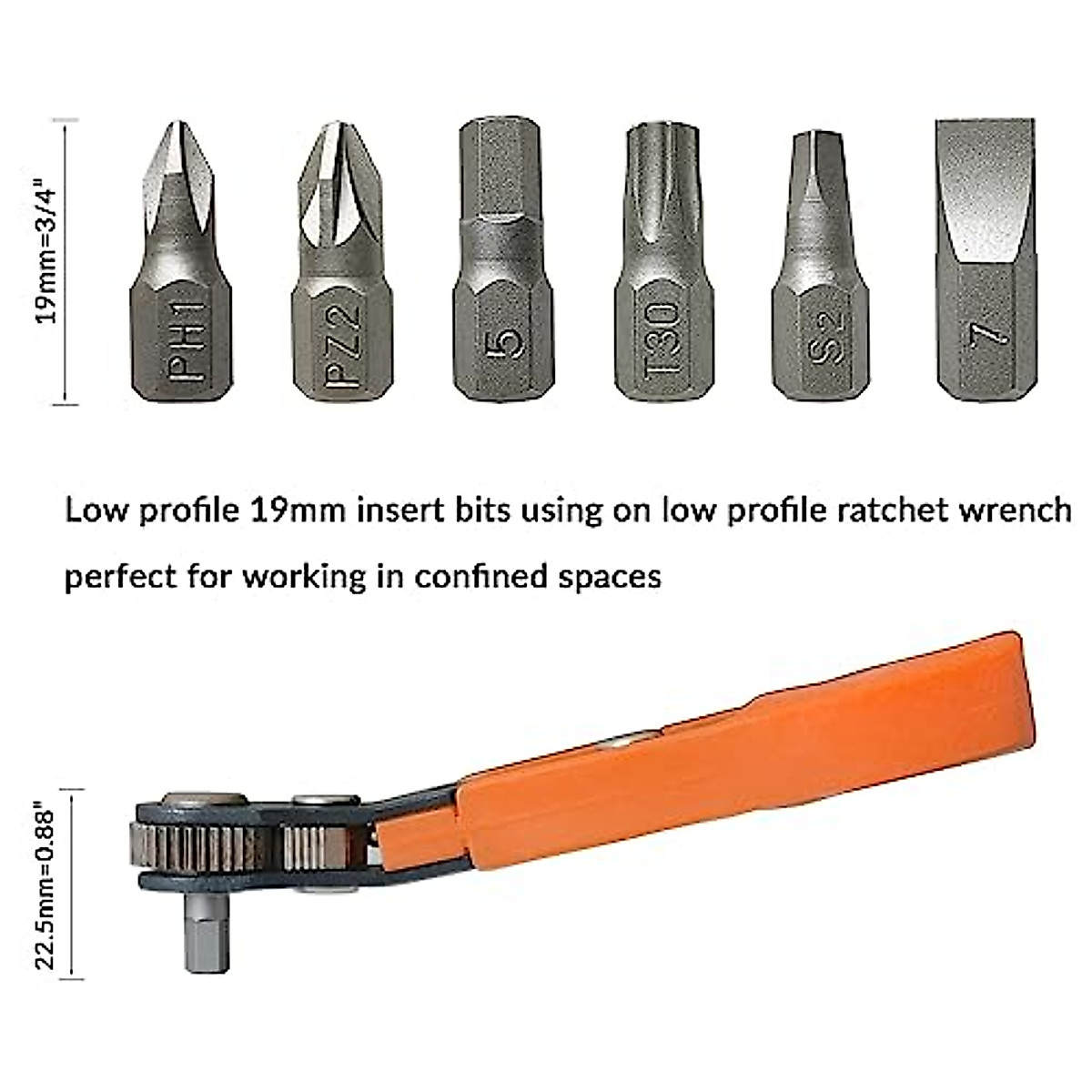 NordWolf 20-Piece Low Profile Mini Reversible Ratchet Wrench and Bits Set, Includes Square Head/Phillips/Pozidrive/Torx Security/Hex/Slotted Bits in Storage Case
