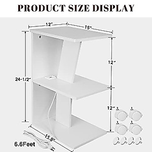 SZLHANJZ Narrow End Table, Small Side Table for Small Spaces, 3 Tier Modern Nightstand with Charging Station, Wood Couch Sofa Side Table with Storage Shelf, Night Table for Bedroom Home Dorm, White