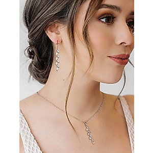 SWEETV Wedding Jewelry Sets for Brides Birdesmaid, Silver Cubic Zirconia Marquise Bridal Necklace Earrings Set for Women, Prom Costume Wedding Jewelry Gift