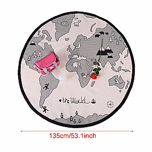 Baby World Map Crawling Blanket, Baby Round Carpet Playing Mat World Map Floor Kid Crawling Pad Rug Toddler Cushion Crawling Blanket for Kids