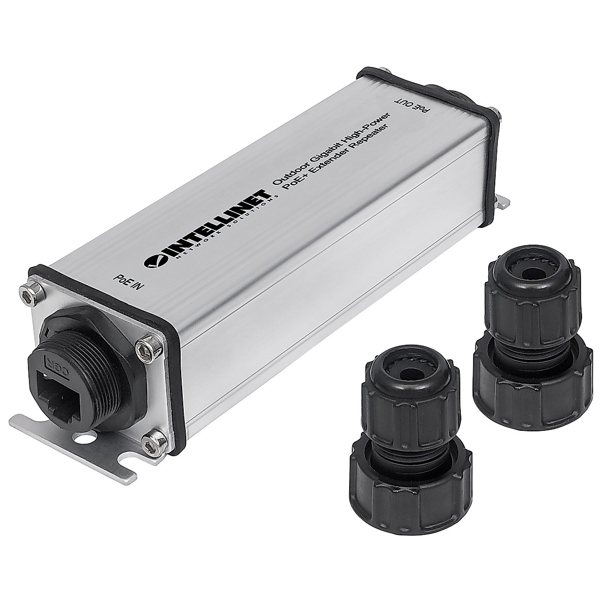 Intellinet Outdoor Gigabit PoE+ Extender Repeater – POE IP65 Rating – 25W Power Budget via Cat5e Cat6 RJ45 Ethernet Network Cables, Daisy-Chain – 3 Yr Mfg Warranty – 561211
