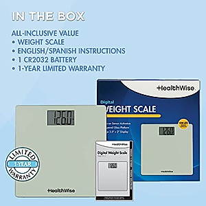 HealthWise Digital Weight Scale | 438 lbs / 199 kg Capacity | Tempered Glass Auto-On | Quick, Accurate Body Weight Measurements | Measurement Modes: LBS, KG or ST