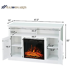 MAISON ARTS 47" White Fireplace TV Stand with Electric Fireplace Inserts Farmhouse 2 Doors Media Console Table Entertainment Center for TVs Up to 55" for Home Living Room Bedroom, White