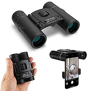 100x25 High Power Compact Binoculars with Clear Low Light Vision, Large Eyepiece Waterproof Binocular for Adults Kids, Easy Focus Bird Watching, Outdoor, Hunting, Travel