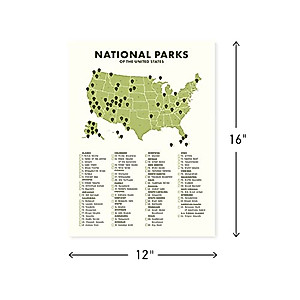 National Park Checklist and Map Wall Art Poster - 12” x 16” (UNFRAMED), Travel Wall Decor, Van Life and Cabin Decor, Bucket List Wall Art for Living Room, Bedroom, Apartment, Dorm, and More