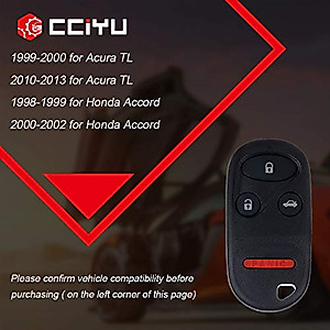 cciyu 2X Keyless Entry Remote Fob 4 Buttons Replacement for 98 99 00 01 02 03 for Acura TL/for Honda for Accord (KOBUTAH2T)
