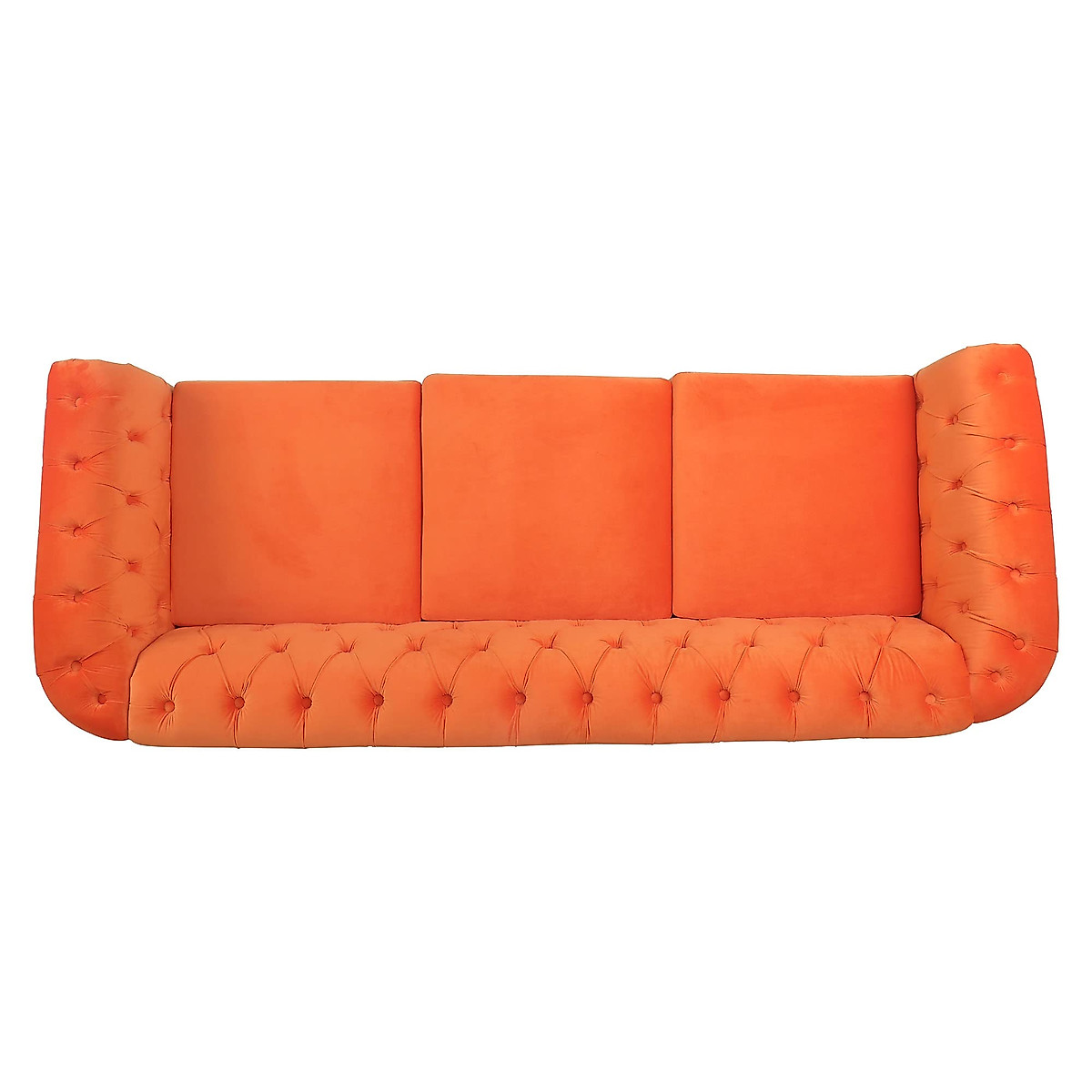 LEVNARY Velvet Chesterfield Sofa, Classic Tufted Upholstered Couch, Modern 3 Seater Couch Long Settee Furniture with Tufted Back for Living Room Office (Orange)
