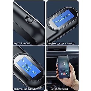 Bluetooth 5.0 Transmitter Receiver,Bluetooth Transmitter for TV,TWIEVO Bluetooth Adapter LCD Display 3-in-1 3.5MM AUX Jack Stereo USB Adapter Wireless Dongle for PC TV Car，Bluetooth tv Transmitter