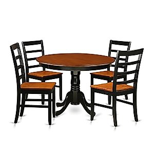 East West Furniture HLPF5-BCH-W 5 Piece Dining Room Furniture Set Includes a Round Dining Table with Pedestal and 4 Wood Seat Chairs, 42x42 Inch, Black & Cherry