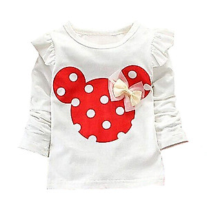 Cute Toddler Baby Girls Clothes Set Long Sleeve T-Shirt and Pants Kids 2pcs Outfits(White+Red,2T)