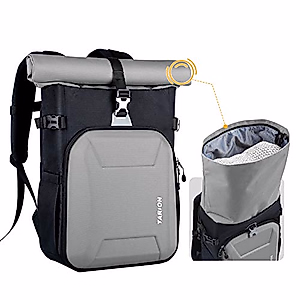 TARION XH Camera Bag Hard Shell Camera Backpack Hardcase Camera Bag Roll Top DSLR Backpack Bag with 15" Laptop Compartment Waterproof Raincover for Cameras Lens Tripod Outdoor Men Women Color Silver