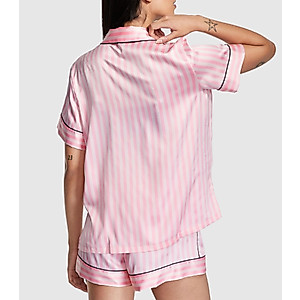 Victoria's Secret Satin Short Pajama Set, Silk Pajamas, PJ Set for Women, 2 Piece Lounge Set Silk PJs, Women's Sleepwear, Pink (XL)