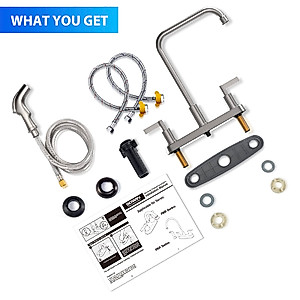 Kitchen Faucet with Sprayer,Brushed Nickel Kitchen Sink Faucet,3 Hole or 4 Hole Faucet for Kitchen Sink,Stainless Steel 2 Handle Kitchen Faucet with Side Sprayer,4 Hole Kitchen Faucets