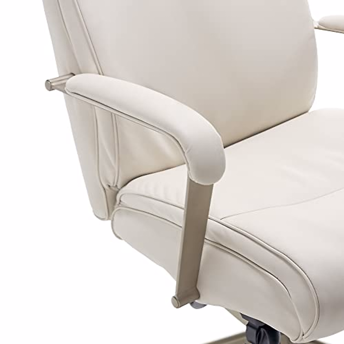 La-Z-Boy Melrose Executive Office, Adjustable High Back Ergonomic Computer Chair with Lumbar Support, Brass Finish, Ivory White Bonded Leather 30D x 25.25W x 40.25H Inch