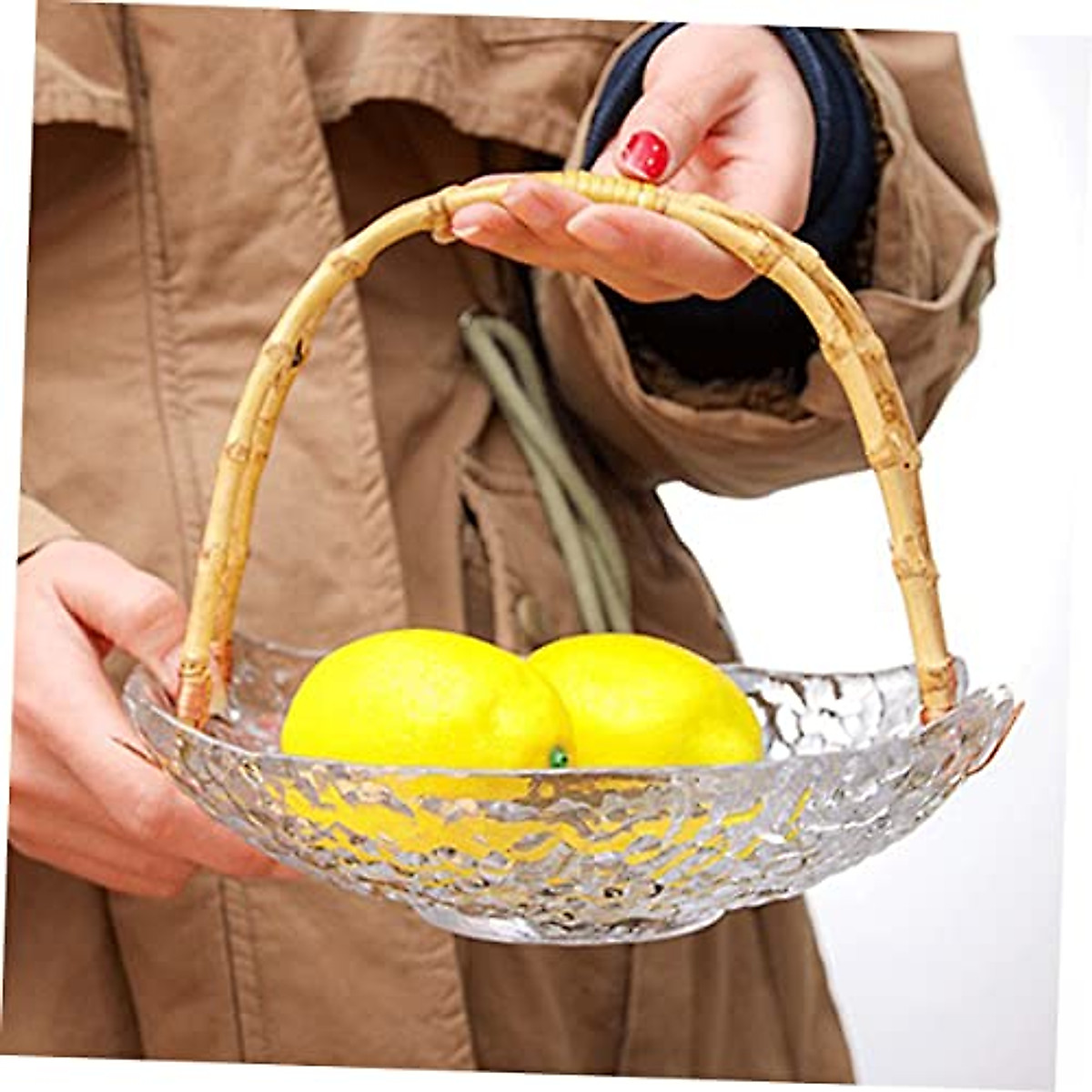 Holibanna Bamboo Glass Fruit Bowl food serving plate Handheld Snack Basket wedding snack tray Dried Fruit Storage Organizer clear basket Dried Food Basket Bamboo weaving Storage Box candy