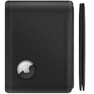 GAOCHALE Apple AirTag Wallet [Top Grain Leather] Air Tag Wallet [Ultra Slim] Minimalist AirTag Wallet RFID Blocking Wallet for Men Up to 11+ Cards (AirTag Not included)(Black)