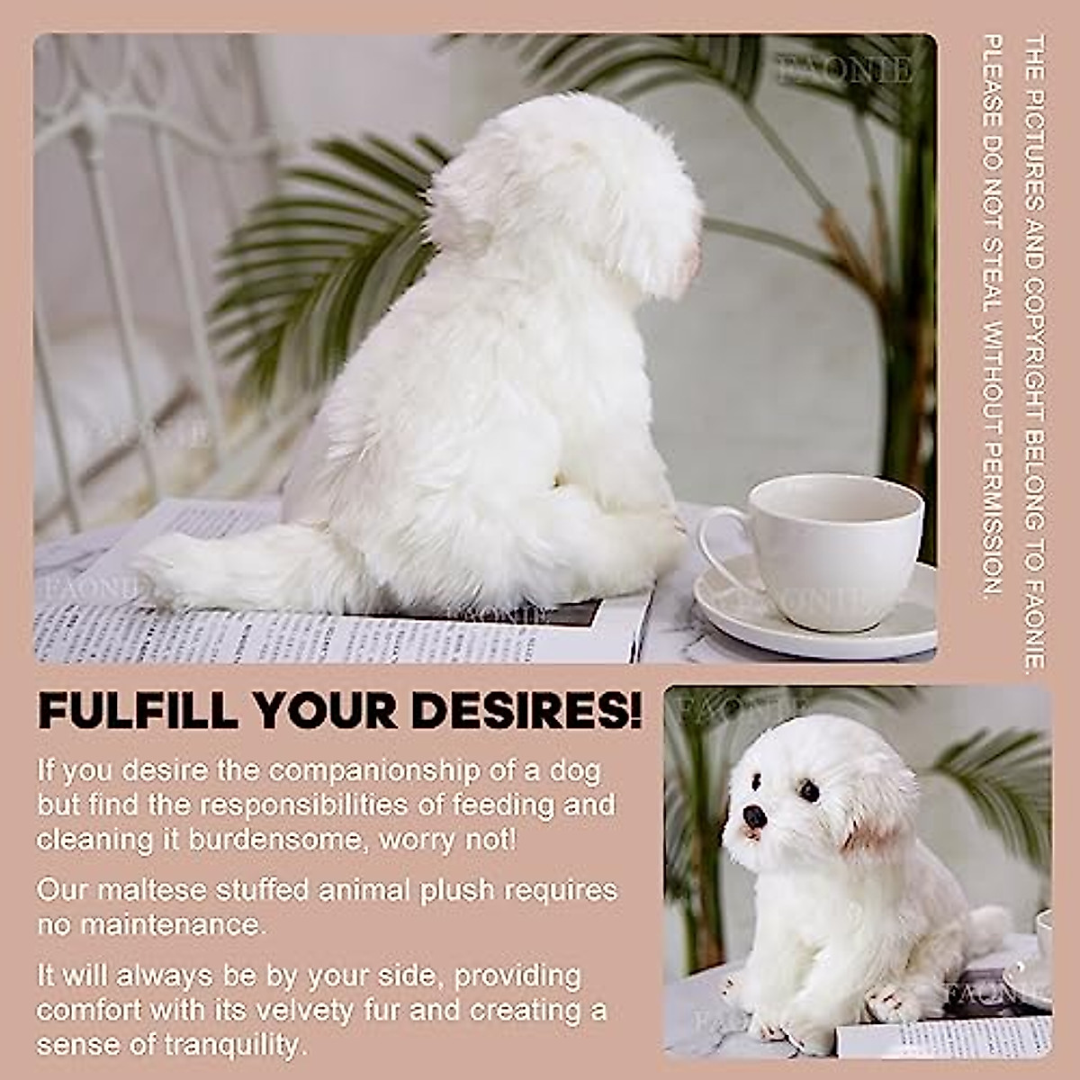 Maltese Stuffed Animal, Realistic Dog Plush, Lifelike Stuffed Animal,Companion Pet, Fluffy Stuffed Puppy Dog Toys for Gift (Large)