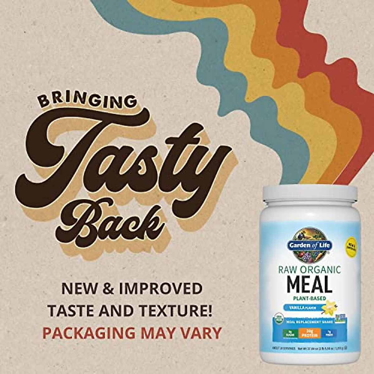 Tasty Organic Vanilla Meal Replacement Shake Vegan - Garden of Life - 20g Complete Plant Based Protein, Greens, Digestive Enzymes, Pro & Prebiotics for Easy Digestion – Non-GMO, Gluten-Free, 2.3 LB,Packaging may vary