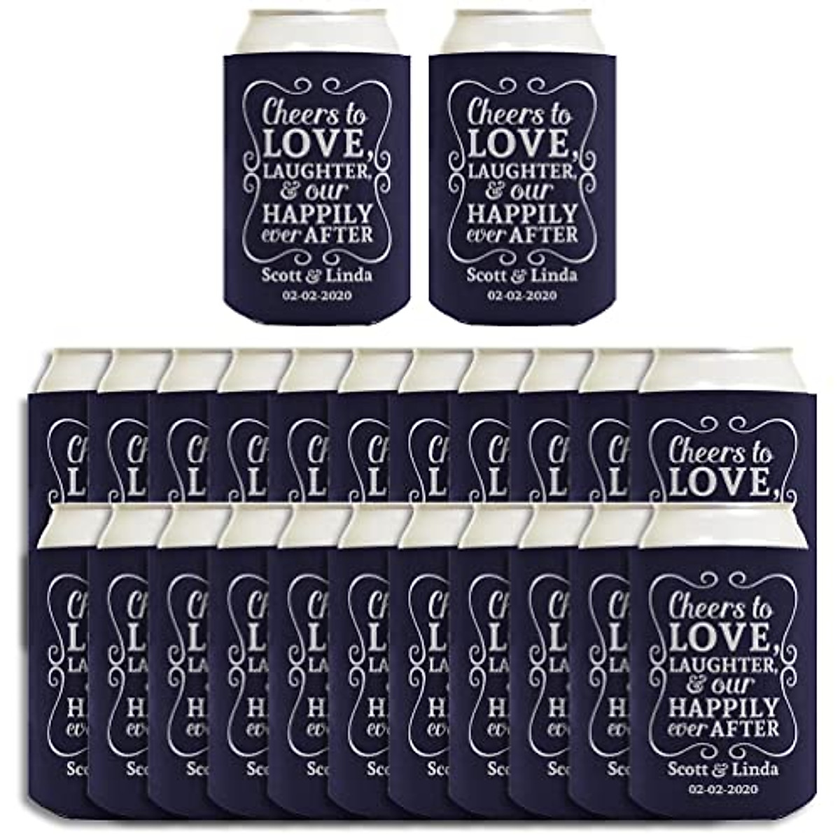 Cheers To Love Custom Names & Date 24-Pack Personalized Can Coolie Drink Coolers Coolies Navy