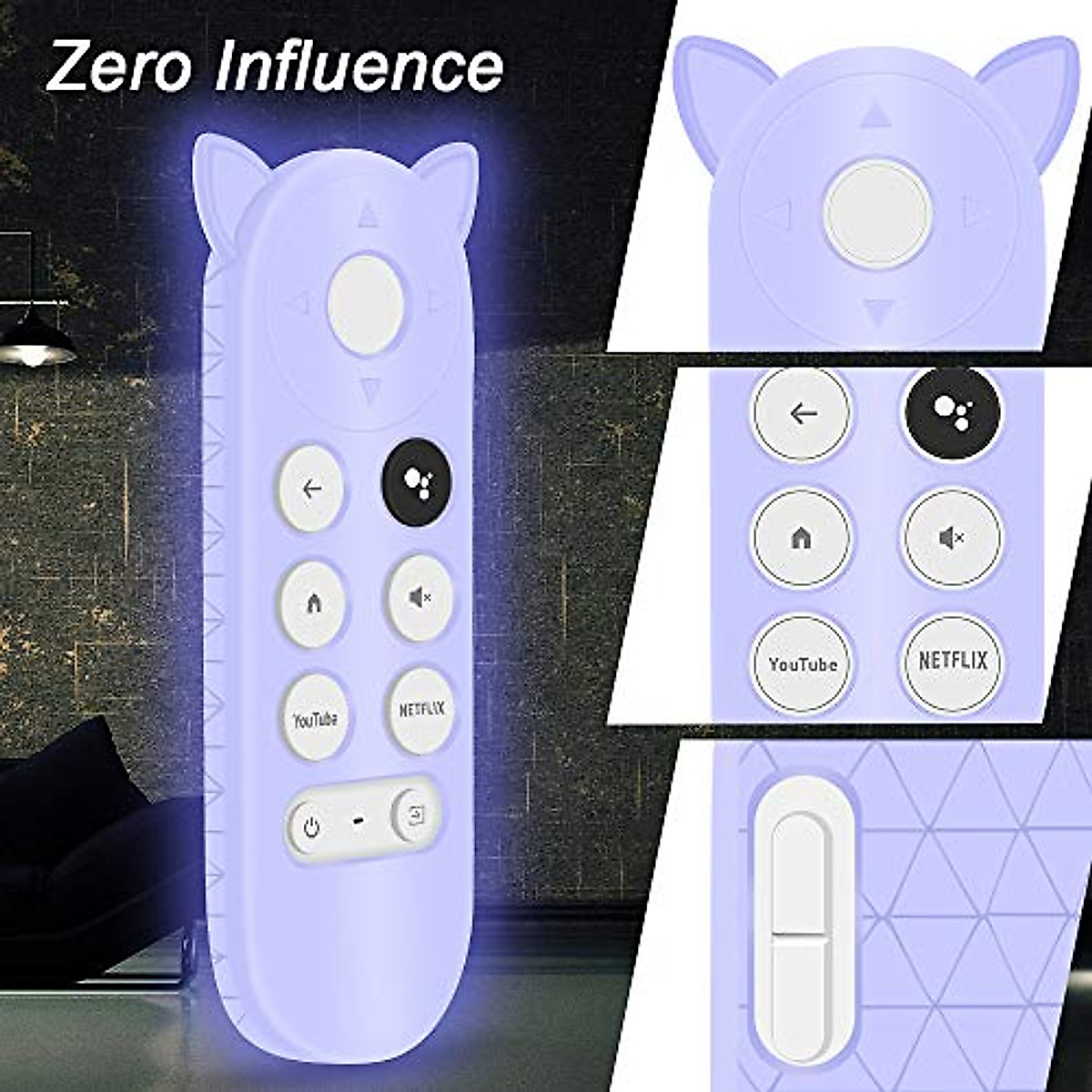 2Pack Silicone Protective Case Compatible for Google Chromecast Remote Control,Remote Case Holder Skin for Google 2020 Voice Remote,Shock Absorption Bumper Remote Back Cover -Glowpurple+Glowblue