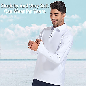 FINGER TEN Men's Golf Shirts Long Sleeve Short Lightweight Dry Fit Moisture Wicking T-Shirts UPF 50 Sun Protection (White, Large)