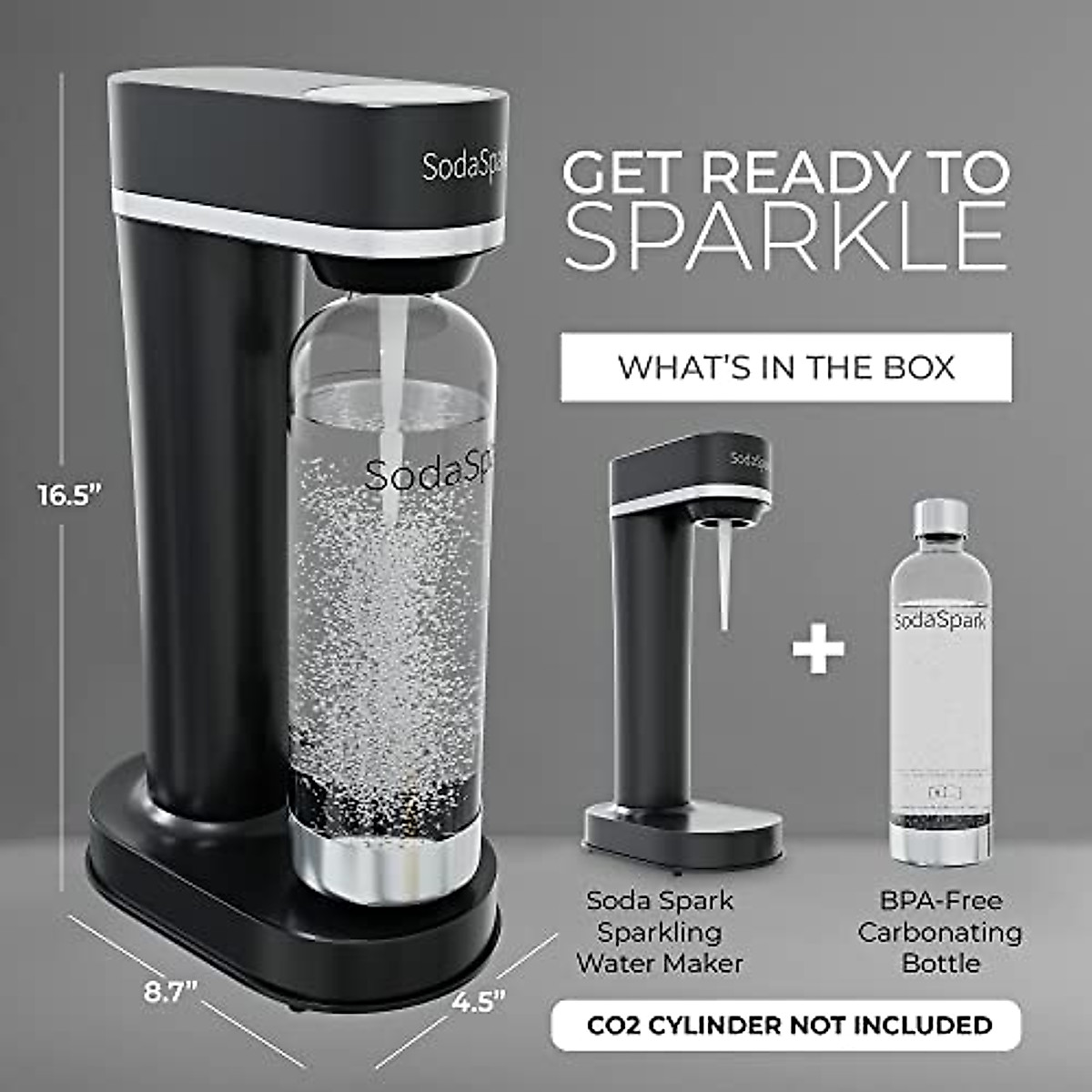 Modern Design Sparkling Water Maker – Soda Water Maker with 1l BPA-Free Reusable Bottle–Carbonated Water Maker for Home – Soda Streaming Machine for Seltze (SS697B)