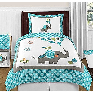 Sweet Jojo Designs Baby/Kids Clothes Laundry Hamper for Turquoise Blue Gray and White Mod Elephant Girl or Boy Bedding