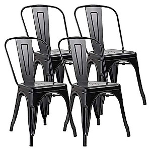 JUMMICO Iron Metal Dining Chair Stackable Indoor-Outdoor/Classic/Chic Industrial Vintage Chairs Bistro Kitchen Cafe Side Chairs with Back Set of 4 (Black)