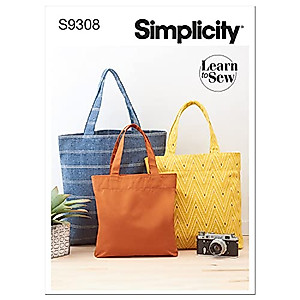 Simplicity Unlined Tote Bag Packet, Code 9308 Sewing Pattern, One Size, White
