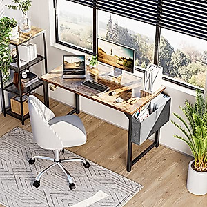 OLIXIS Computer Desk Writing Work Modern PC Table with Storage and Hooks for Bedroom, Home Office, 2 Person Use, 47 Inches, Rustic Brown