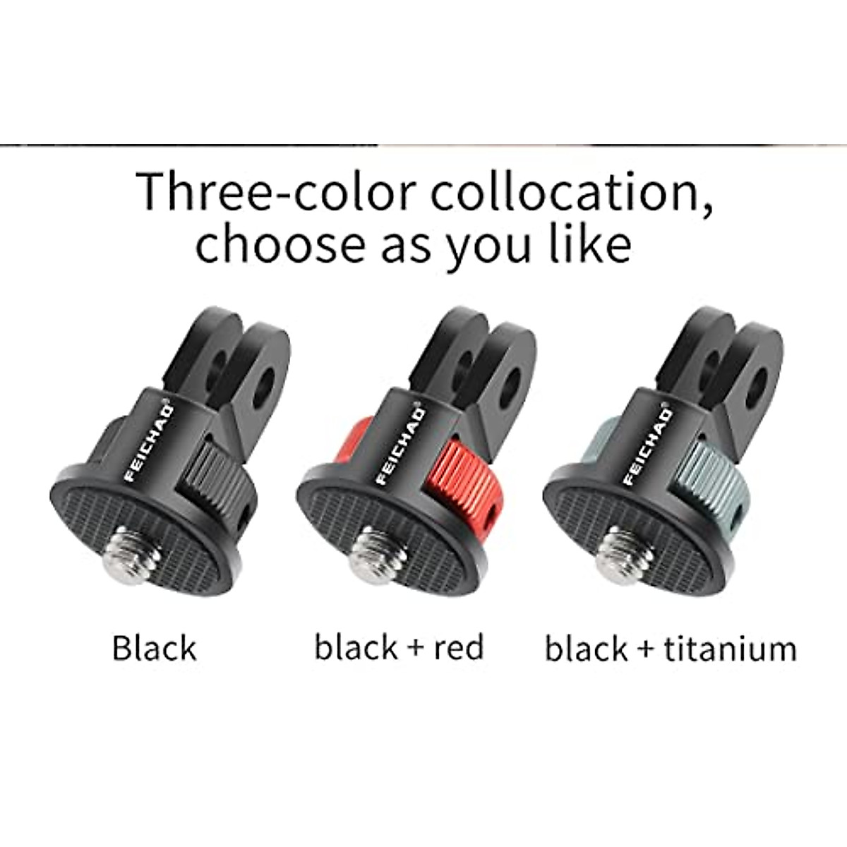 FEICHAO Upgraded Universal Camera Mount Adapter 360 Degree Swivel 1/4" Screw Converter CNC Aluminum Metal Compatible with Gopro Hero 10 9 8 7, Eken, Insta360 One X X2 R Action Camera (Black)