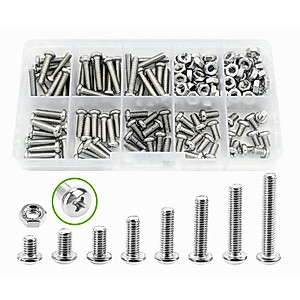 Elantek 160Pcs Metric M4 304-Stainless Steel Phillips Pan Head Machine Screws Nuts Assortment Kit- M4 x 6mm/ 8mm/ 10mm/ 12mm/ 14mm/ 16mm/ 18mm/ 20mm