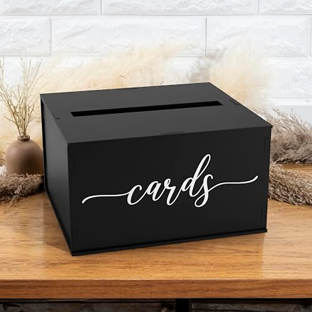 Wooden Wedding Card Box with Slot | Wedding Decorations for Reception, Card Box for Wedding Gifts & Money | Rustic Card Box with Lid | Baby Shower, Bridal Shower, Graduation Card Box - Black