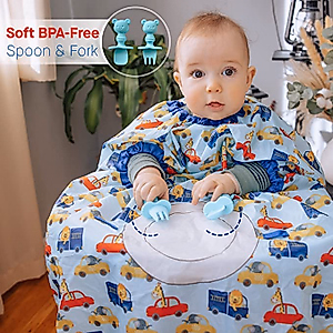 CUTE COMFORTZ Coverall Feeding Bibs Covers to Standard Highchair with Silicone Spoon & Fork, Waterproof allover Bib for Babies