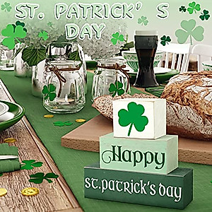 3 Pcs Farmhouse St. Patrick's Day Table Sign Irish St. Patrick's Day Table Wood Decorations Shamrock Clover St. Patricks Day Blocks Lucky Print St. Patrick's Day Tiered Tray Decor for Party Home Desk