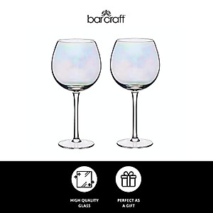 Barcraft Balloon Gin Glasses, Rainbow-Pearl Iridescent, 500 ml, Set of 2, Gift Boxed, 2 Set