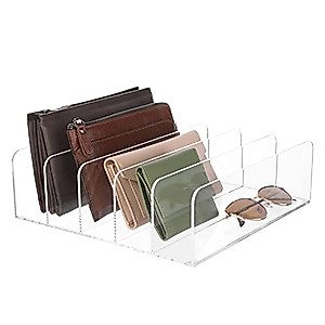 MyGift Clear Premium Acrylic Wallet and Small Purse Organizer with 5 Divided Sections, Clutch Tray Drawer Storage Organizer