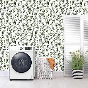Erfoni Leaf Peel and Stick Wallpaper Green Contact Paper 17.7"x 118.1" Green Leaves Self Adhesive Wallpaper Removable Wallpaper for Cabinets Decor
