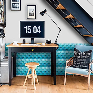 Taogift Self Adhesive Vinyl Decorative Mermaid Scale Shelf Liner Dresser Drawer Cabinets Liner Furniture Wall Paper Sticker Peel and Stick Mermaid Scale Wallpaper Removable (2, 11x11Inches)