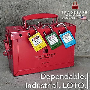TRADESAFE Lockout Tagout Group Lock Box - Premium LOTO Group Box, 18 Gauge Steel Lockout Box, Red Lock Box for OSHA Compliant Group LOTO Procedures