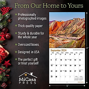 MICASA Wonders of the Earth 2024 Wall Calendar 12 Month | 12" x 24" Open | Thick & Sturdy Paper | Giftable | Calendar 2024